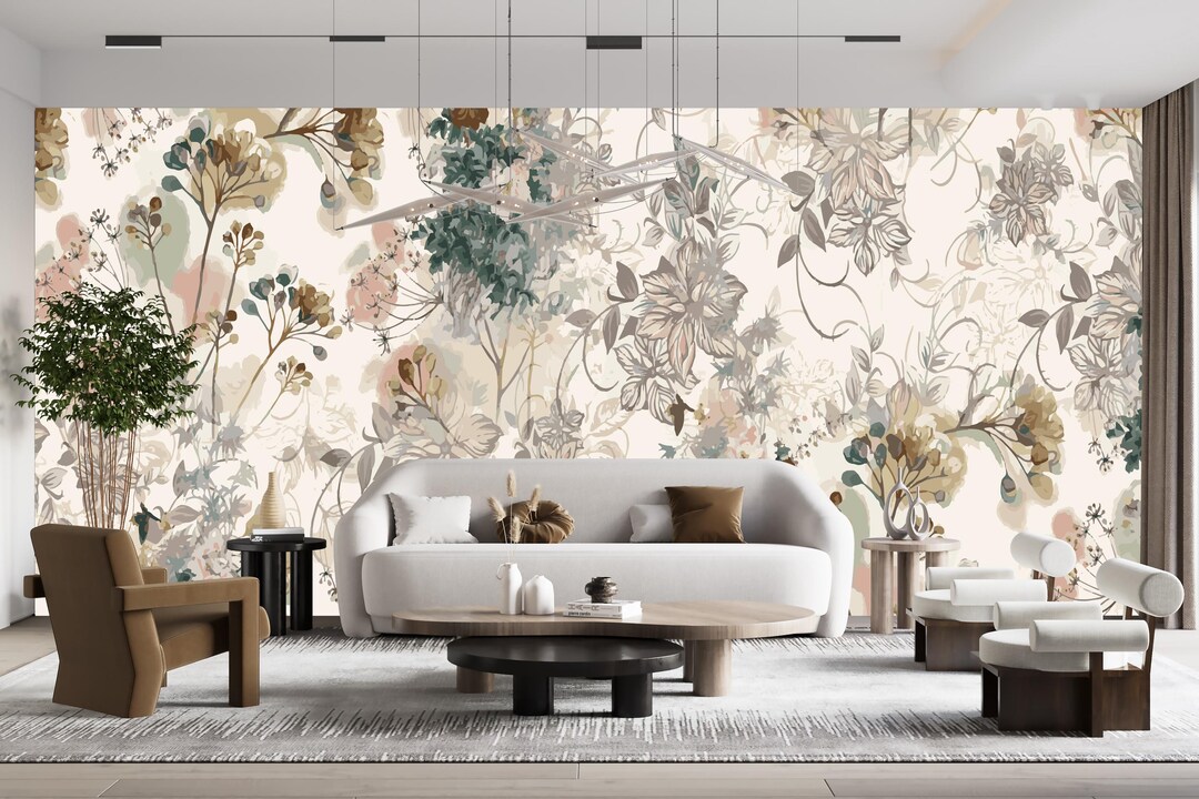Botanical Border Removable Wallpaper, Botanical Garden Wallpaper, Peel ...
