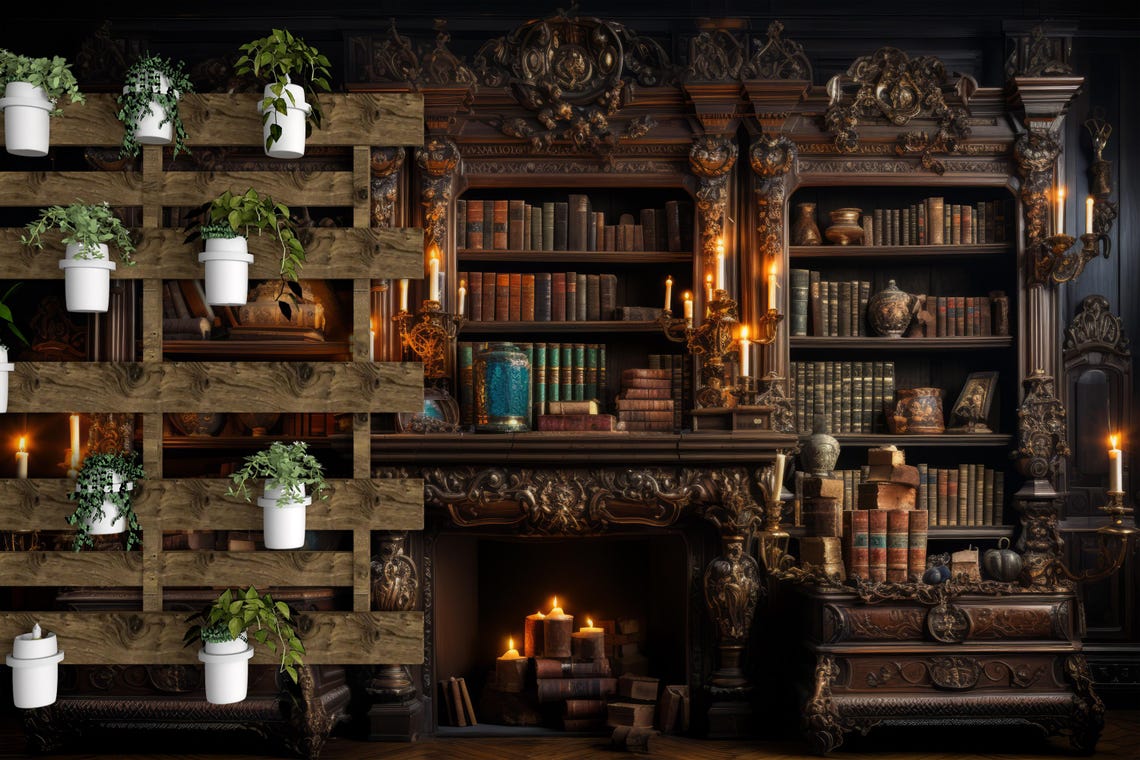 Vintage Wooden Bookshelf Old Library Peel and Stick Wallpaper, Vintage ...