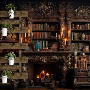 Vintage Wooden Bookshelf Old Library Peel and Stick Wallpaper, Vintage ...