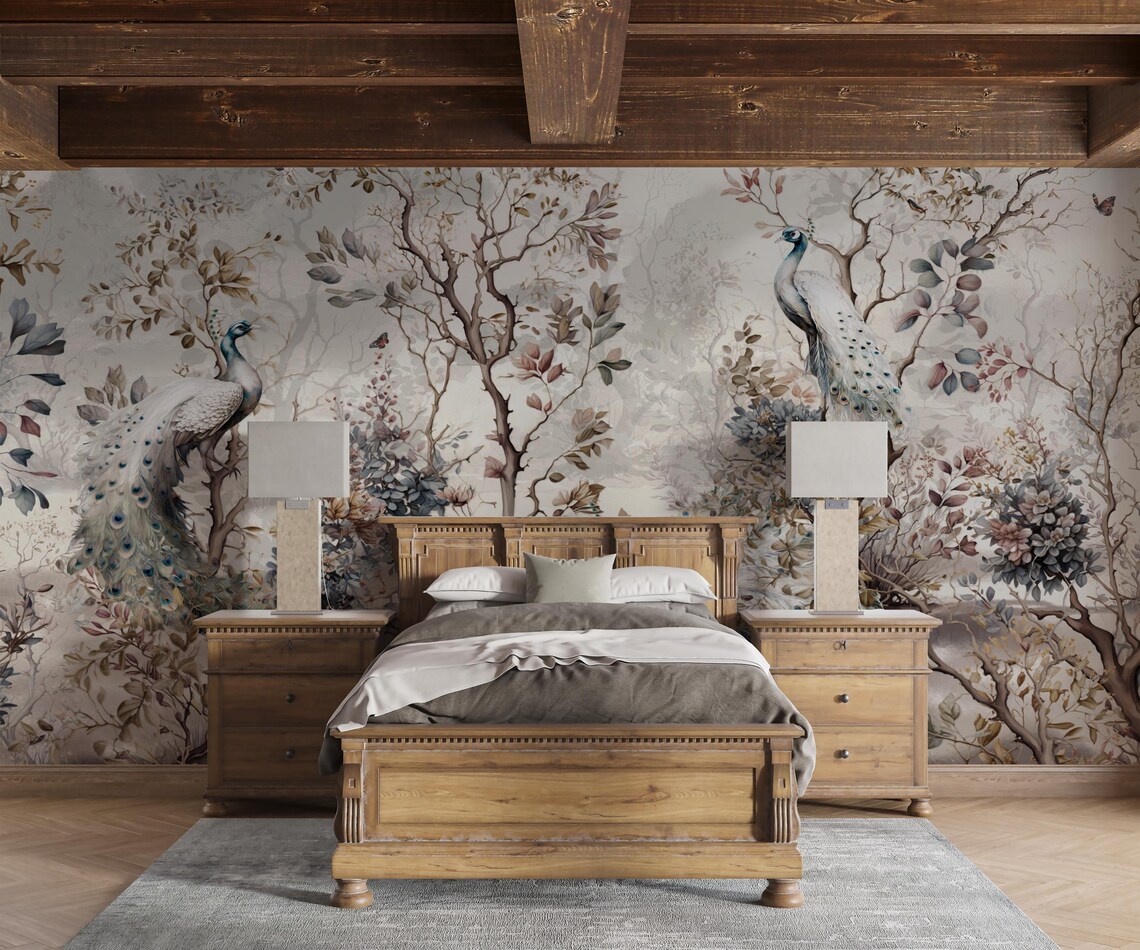 Chinoiserie Blossom Wallpaper: Watercolor Peel and Stick Wall Mural - Etsy