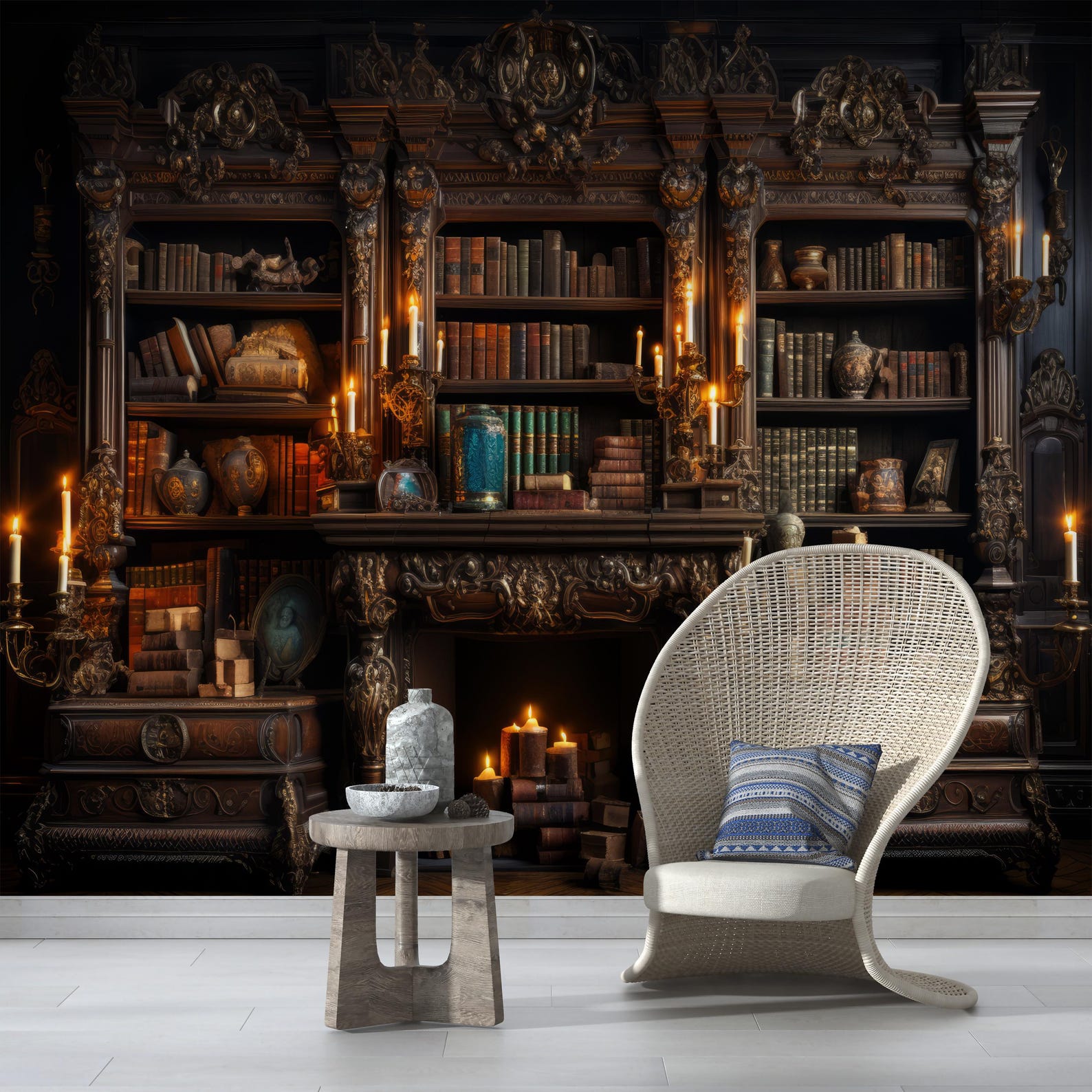 Vintage Wooden Bookshelf Old Library Peel and Stick Wallpaper, Vintage ...