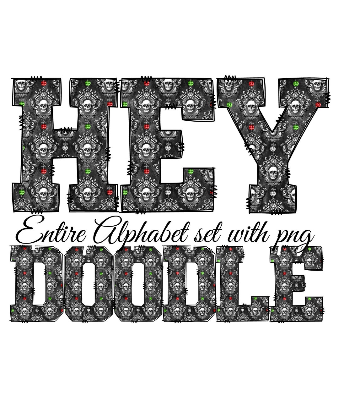Skull Doodle Letters PNG, Alphabet PNG, Sublimation, Gothic Doodle ...