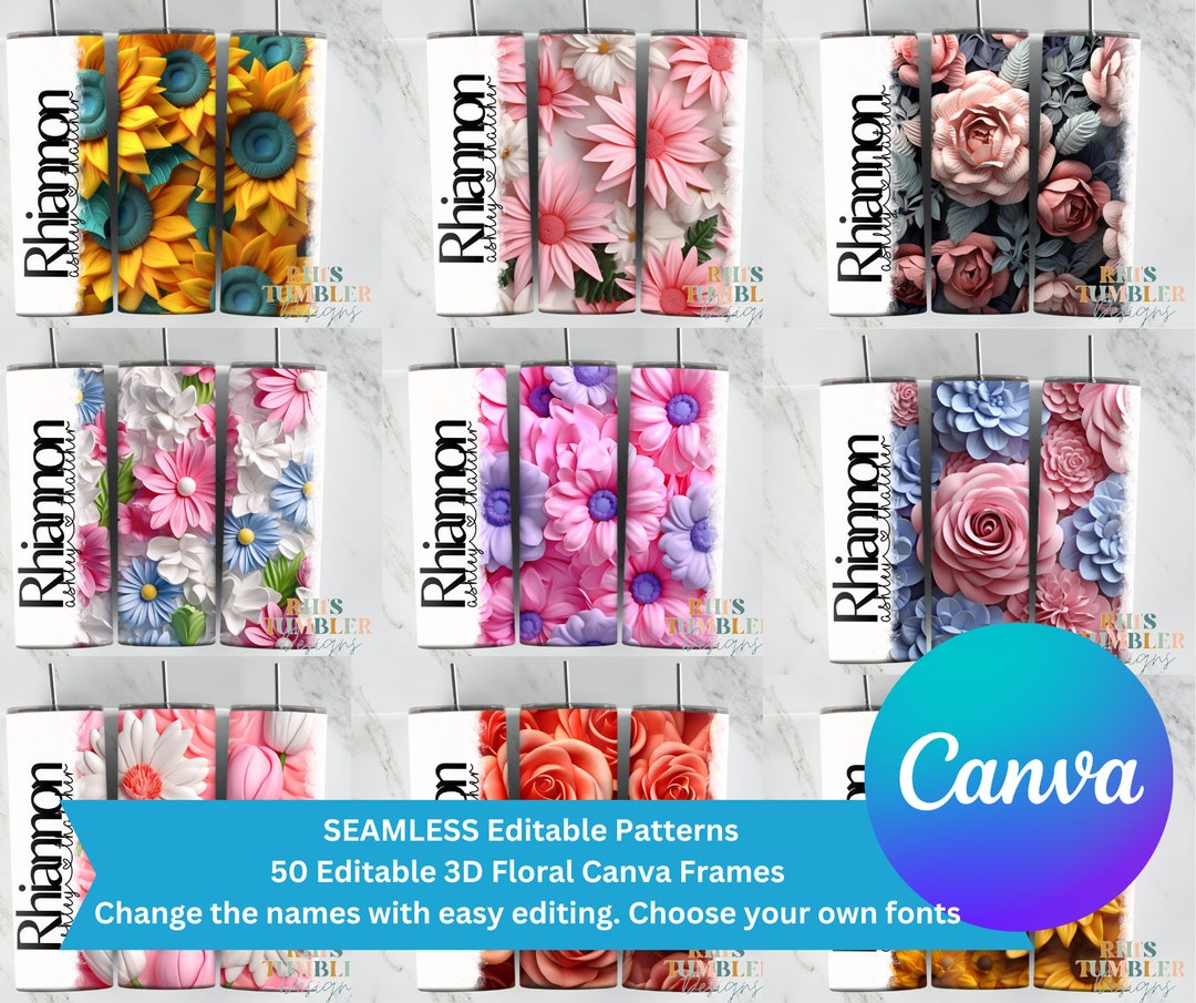 Canva Seamless Editable Pattern, 20oz Straight Tumbler, PNG Editable ...