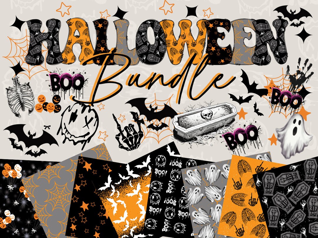 Orange & Black Halloween Clip Art Bundle , Halloween Papers, Halloween ...