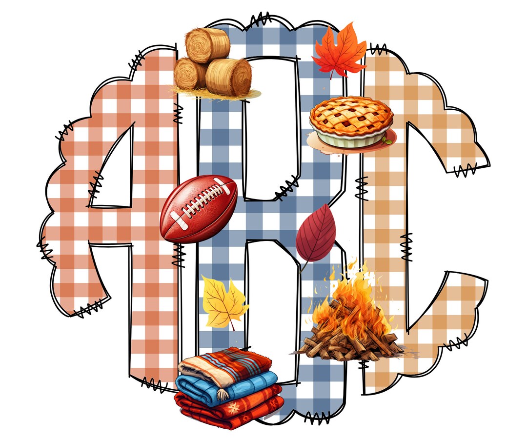 Fall Festive.round Monogram Initials, With Attached Clip Art, Custom ...