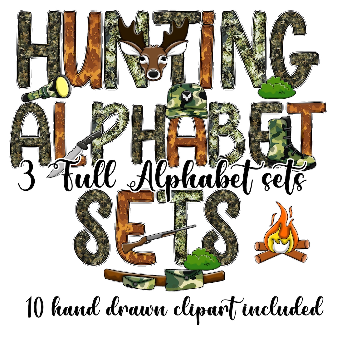 Hunting Doodle Letters, 4x Alphabet Sets, 10 Individual Clipart ...