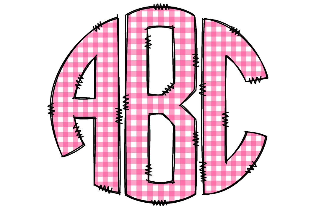 Pink Plaid Doodle Round Monogram Initials, Circle Monogram, Custom Name ...
