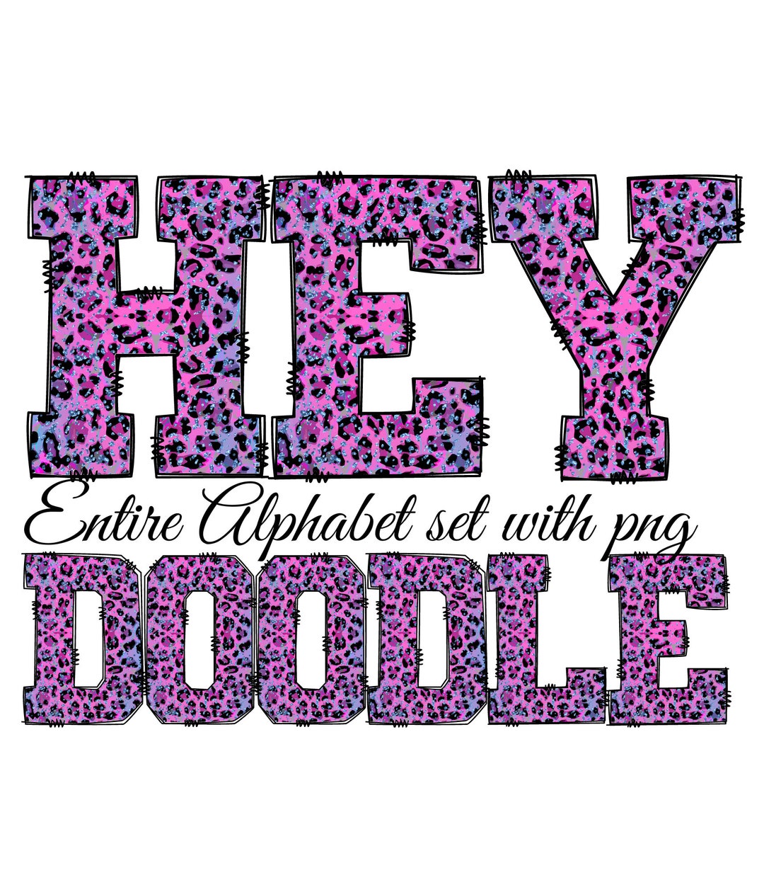 Cheetah Neon Glitter Doodle Letters PNG, Cheetah Alphabet PNG ...