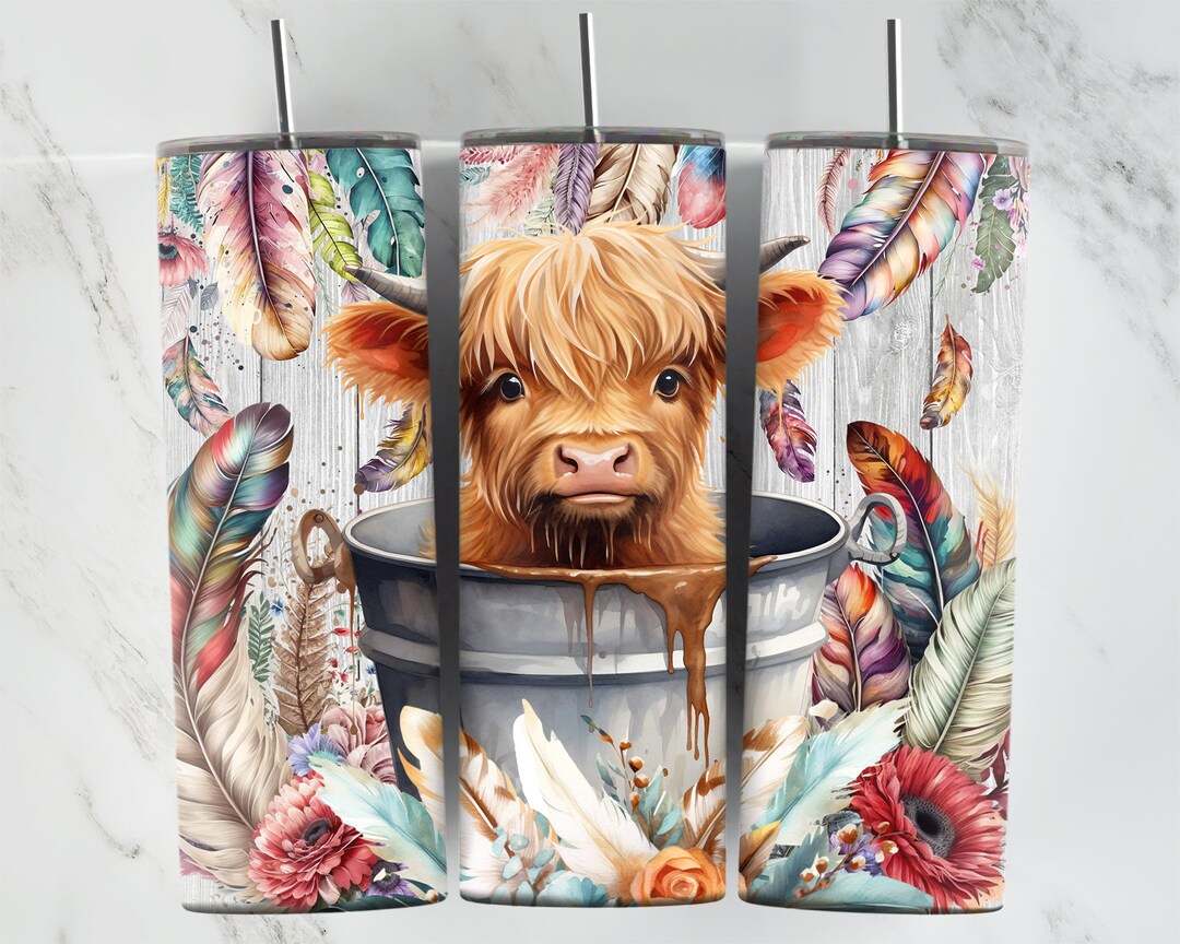 Highland Cow in Tub , Skeleton With Florals, 20oz Tumbler Wrap ...