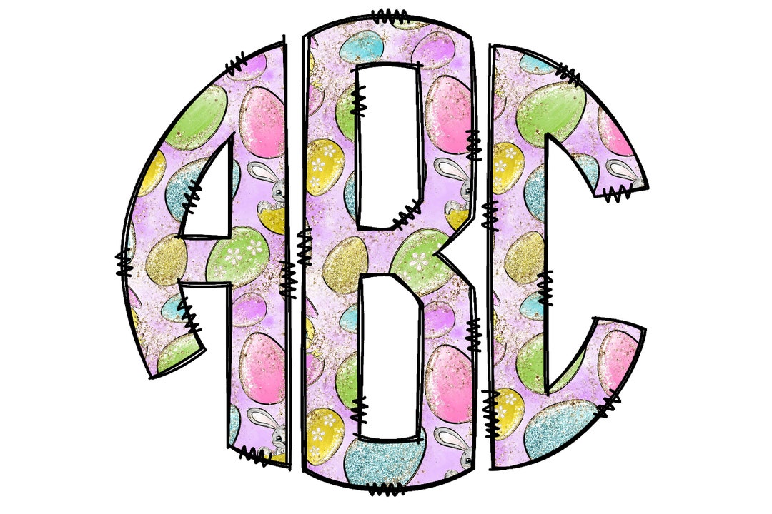 Easter Eggs Doodle Round Monogram Initials, Circle Monogram, Custom ...