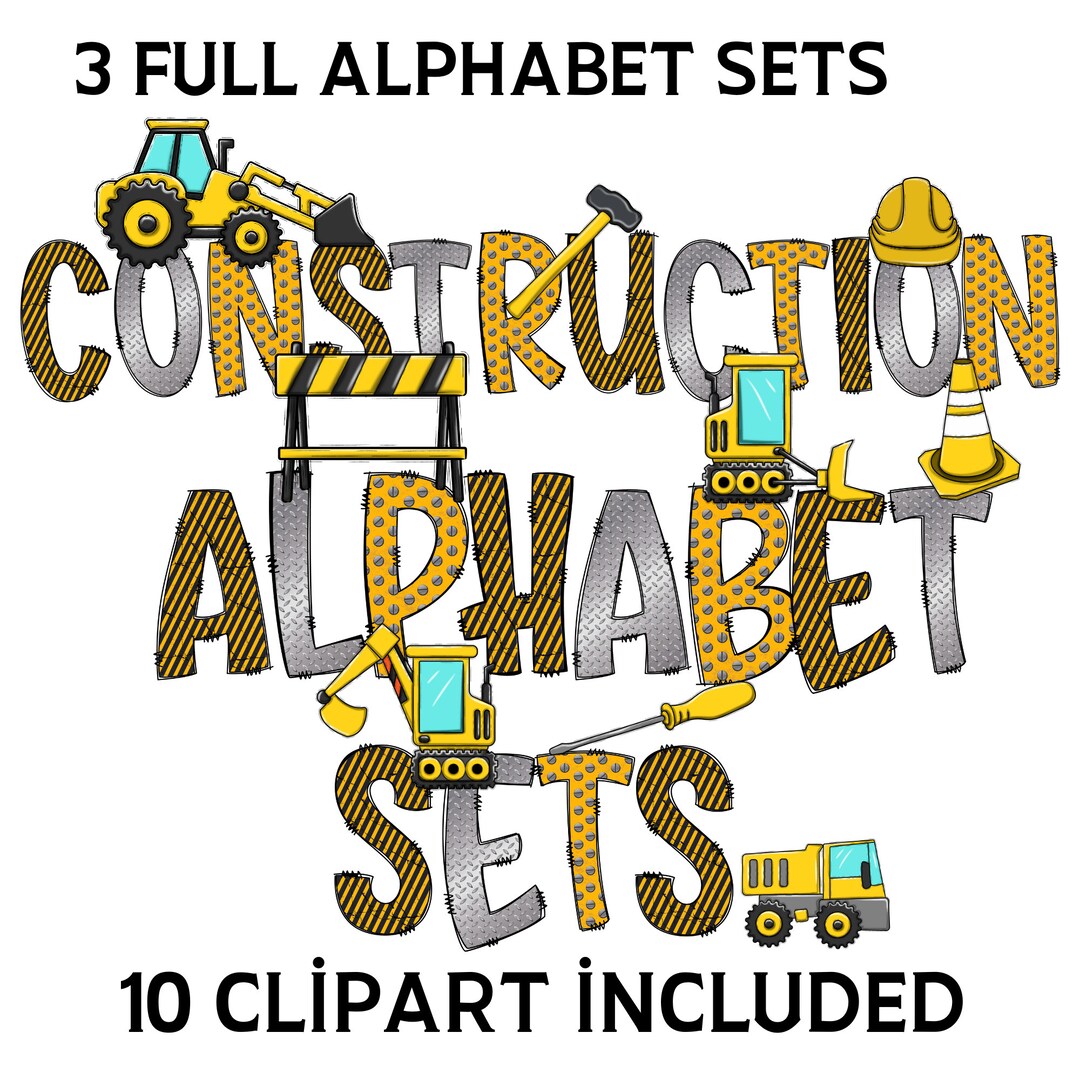 Construction Doodle Letters, 3x Alphabet Sets, 11 Individual Clipart ...