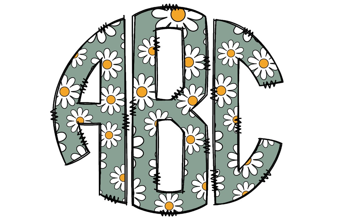 Blue & White Flower Doodle Round Monogram Initials, Circle Monogram ...