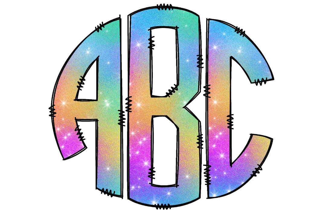 Unicorn Glitter Doodle Round Monogram Initials Circle - Etsy
