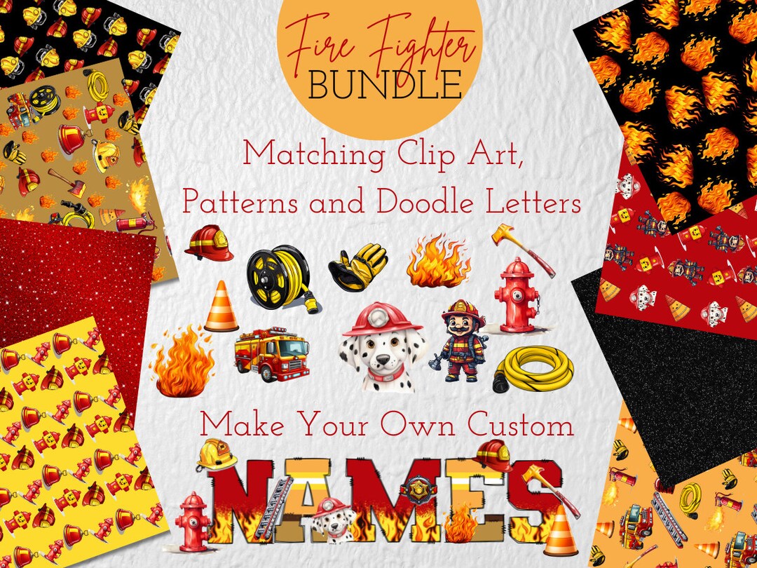 Firefighter Clip Art Doodle Letters and Numbers, Fire Man Uppercase ...