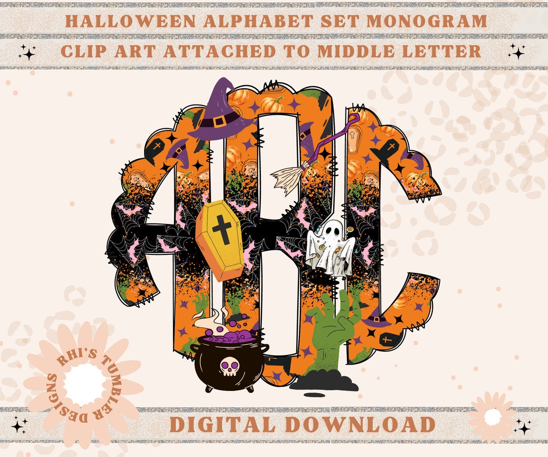 Halloween Doodle Round Monogram Initials, With Attached Clip Art ...