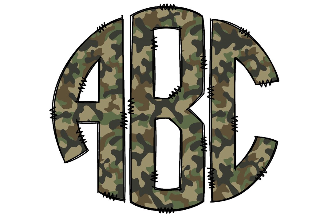 Green Camouflage Doodle Round Monogram Initials, Circle Monogram ...