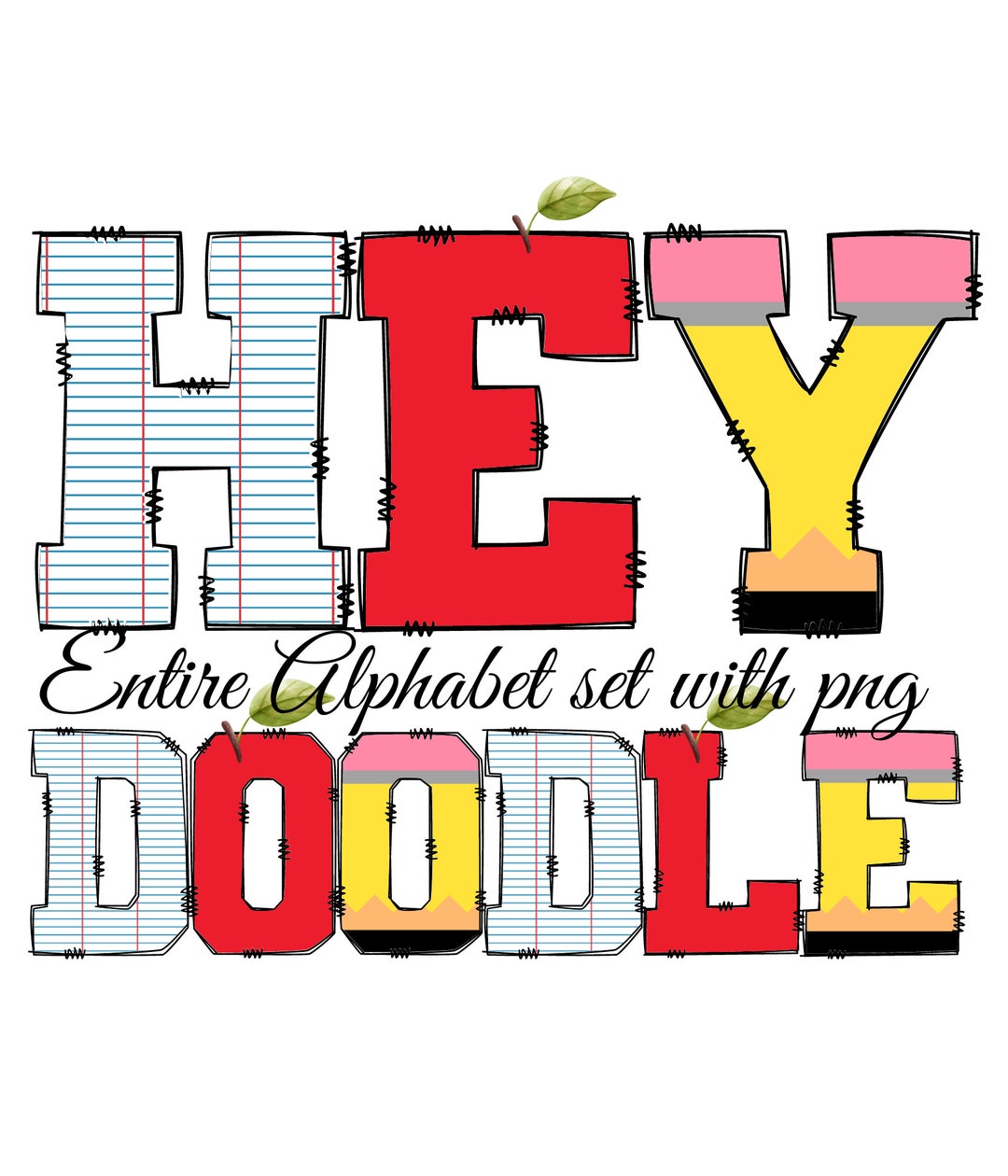 Back to School Doodle Letters PNG, Teacher Alphabet PNG, Sublimation ...