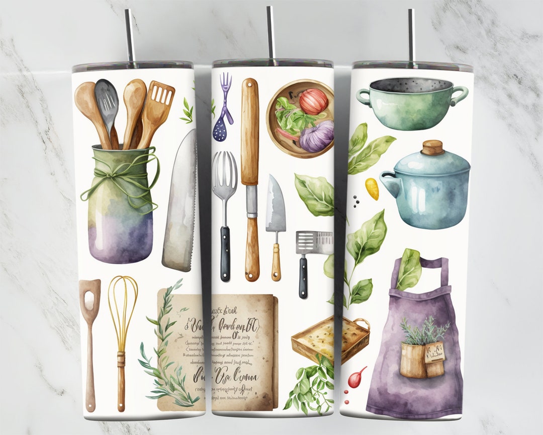 Kitchen Chef Water Color 20oz Tumbler Wrap, Sublimation Prints, Digital ...