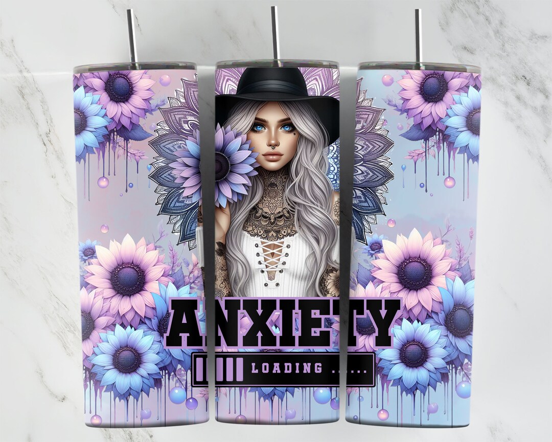 Anxiety Loading, Girl With Sunflowers 20oz Tumbler Wrap, Pastel ...