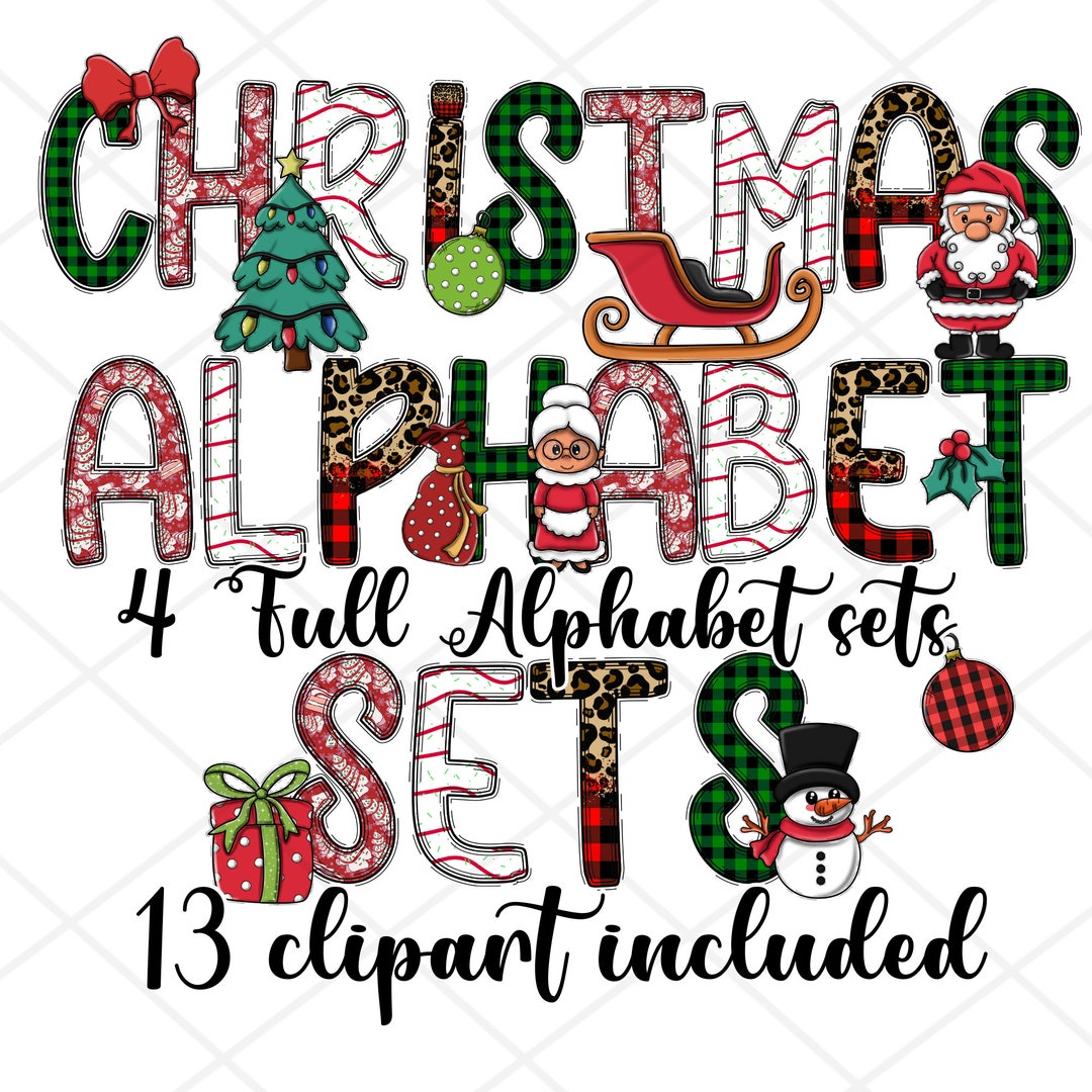 Christmas Doodle Letters, 4x Alphabet Sets, 13 Individual Clipart ...