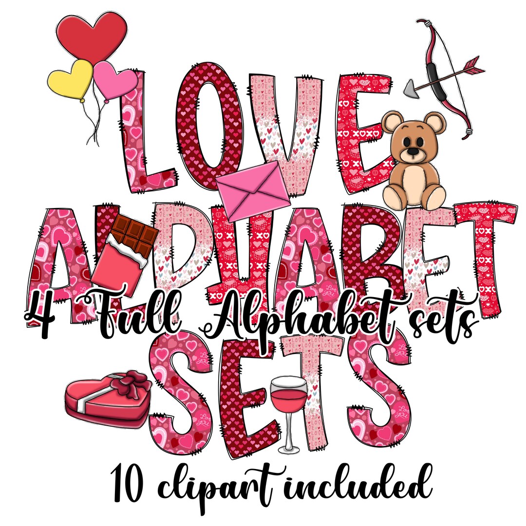 Love Doodle Letters, 4x Alphabet Sets, 10 Individual Clipart ...