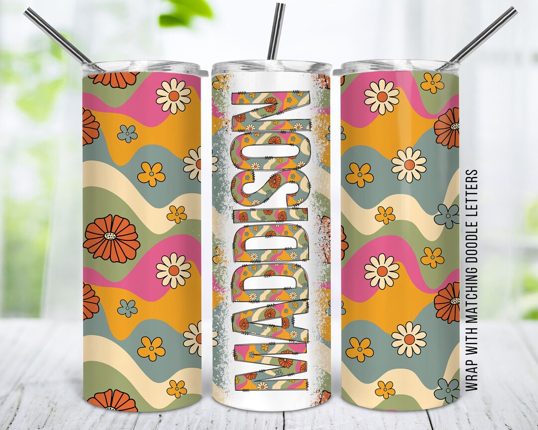 Retro Floral 20oz Tumbler Wrap With Matching Doodle Letter - Etsy