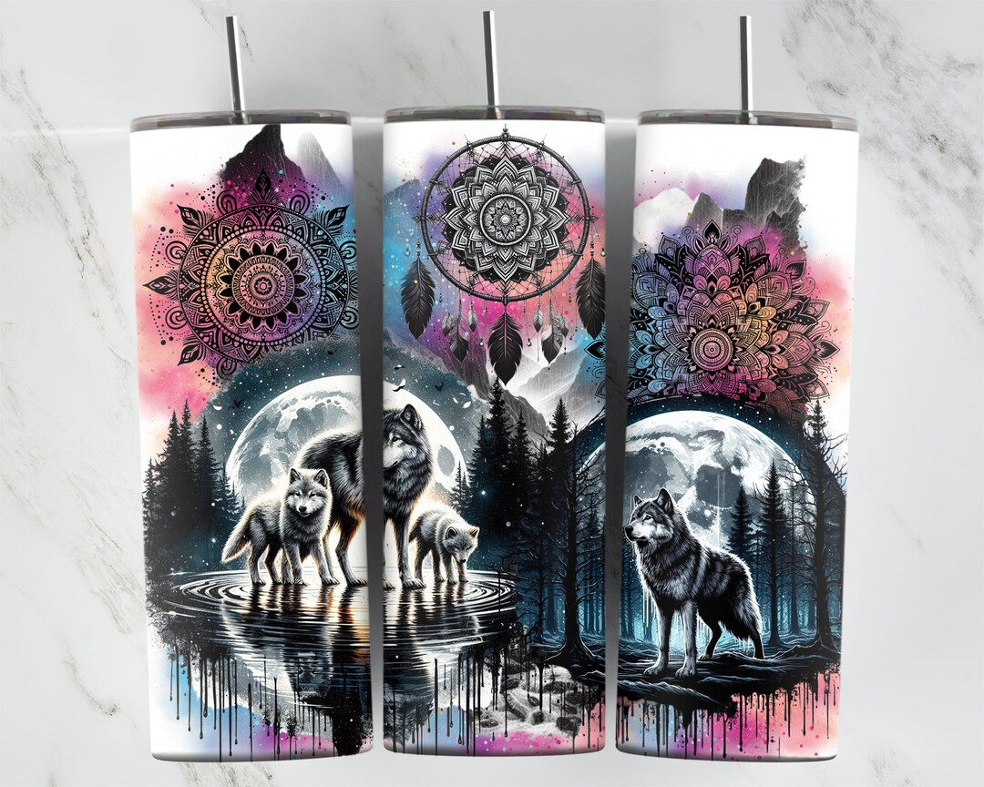 Wolf With Her Cubs, Pastel Sunflower, 20oz Tumbler Wrap, Pastel Dream ...