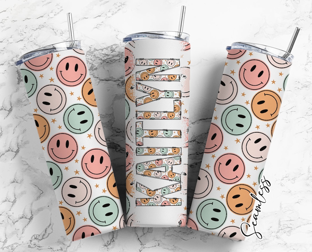 Smily Face 20oz Tumbler Wrap With Matching Doodle Letter, Aesthetic ...
