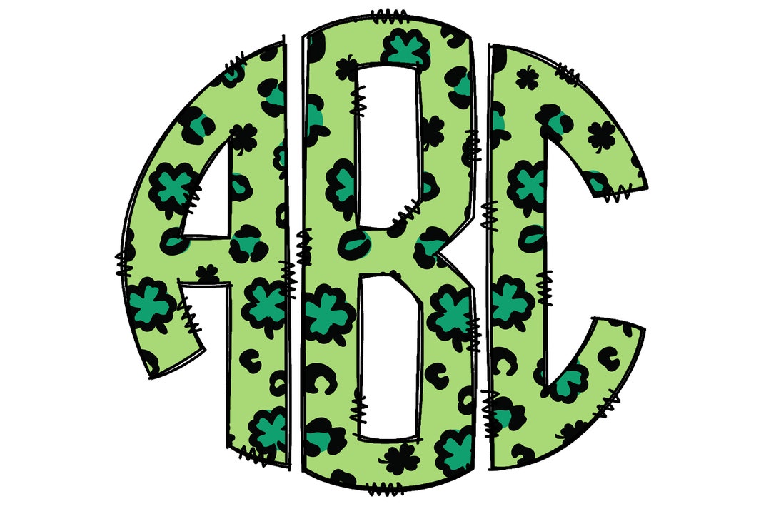 Green Clover Doodle Round Monogram Initials Circle Monogram - Etsy