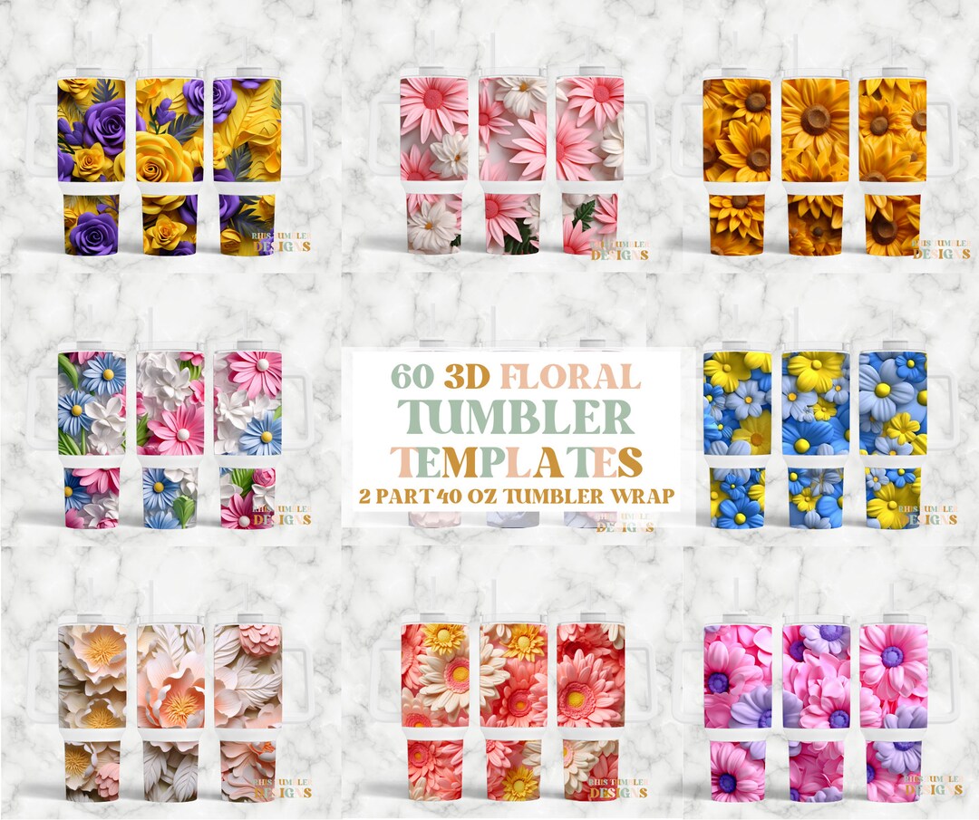 60 3D FLORAL, 40 Oz Sublimation Bundle, 3D Sublimation Wraps ...