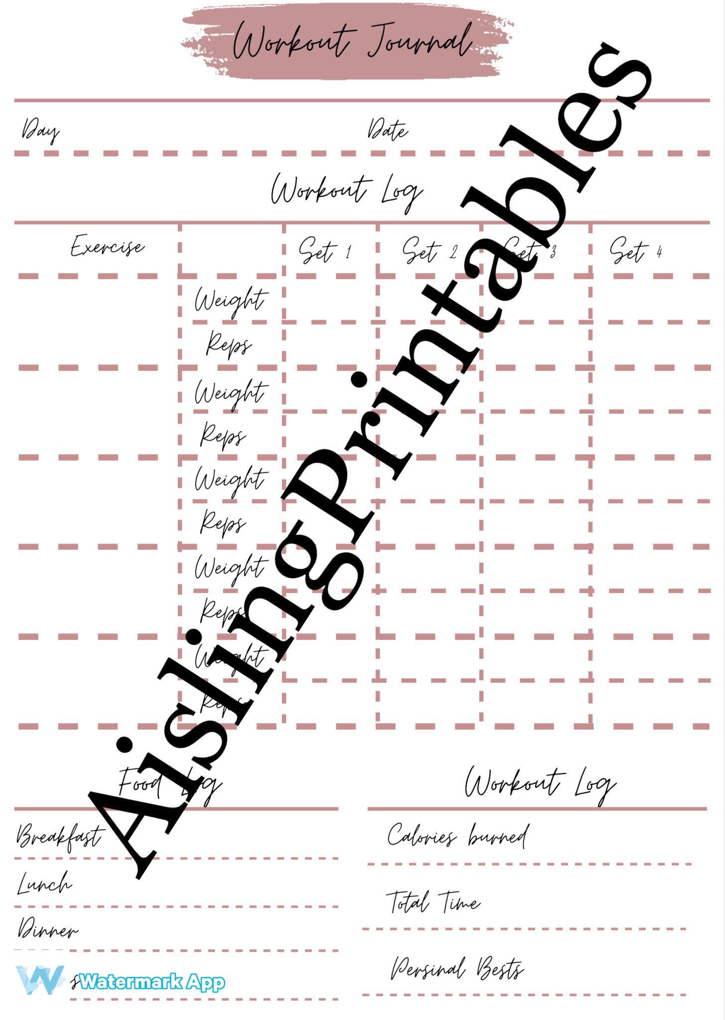 Workout Journal Printable Digital Download - Etsy