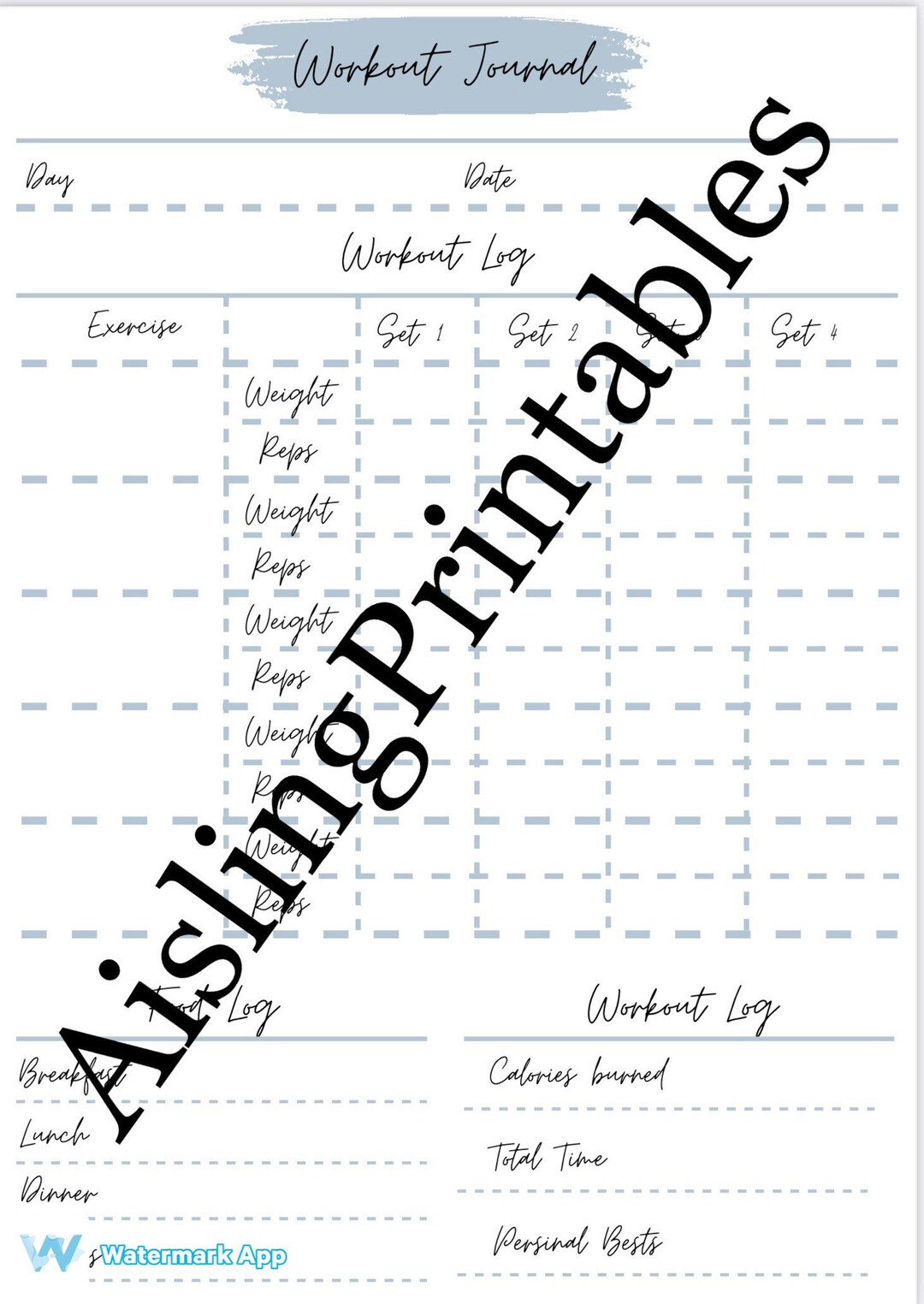 Workout Journal Printable Digital Download - Etsy