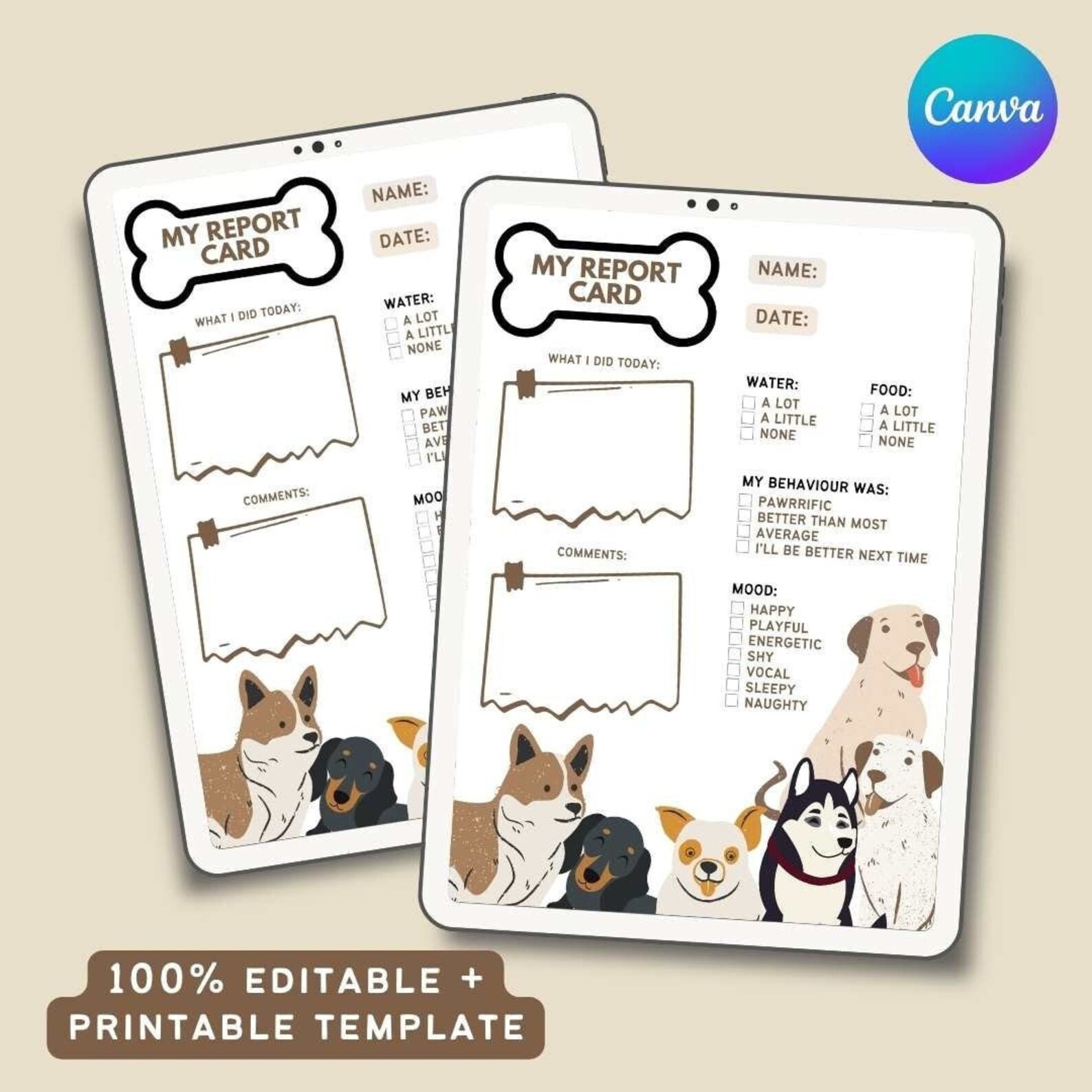 Pet Report Card Form | Instant Download Dog Report Card | Ready to ...