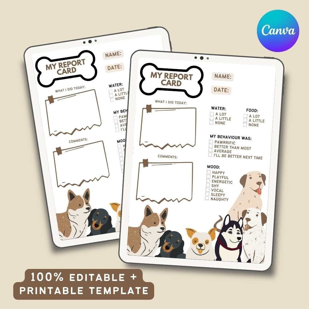 Pet Report Card Form | Instant Download Dog Report Card | Ready to ...