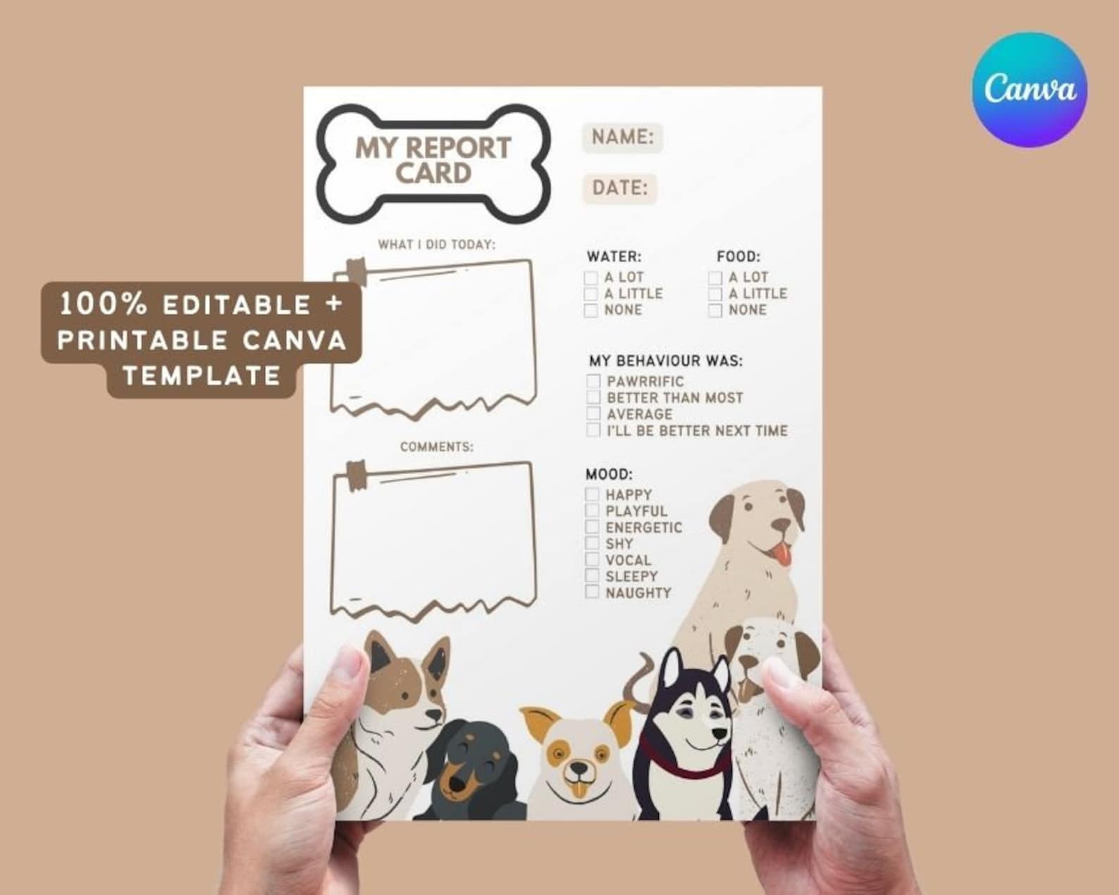 Pet Report Card Form | Instant Download Dog Report Card | Ready to ...