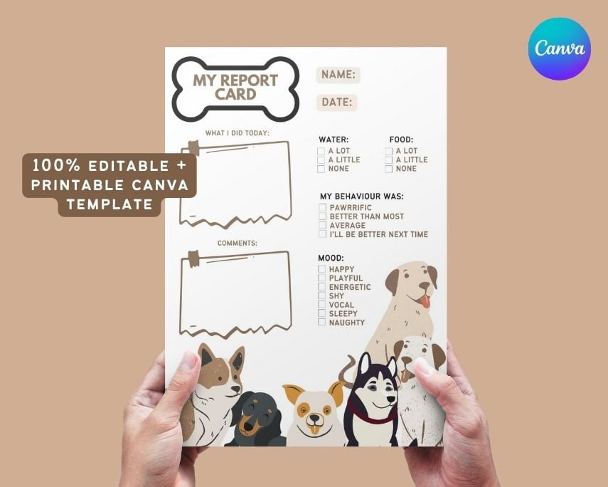 Pet Report Card Form | Instant Download Dog Report Card | Ready to ...