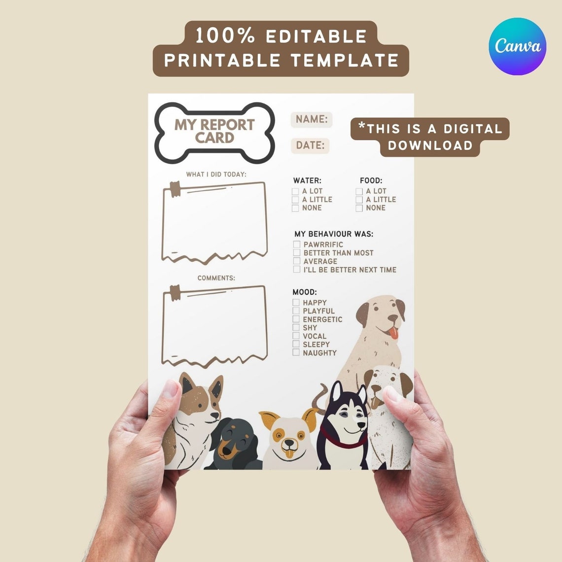 Pet Report Card Form | Instant Download Dog Report Card | Ready to ...