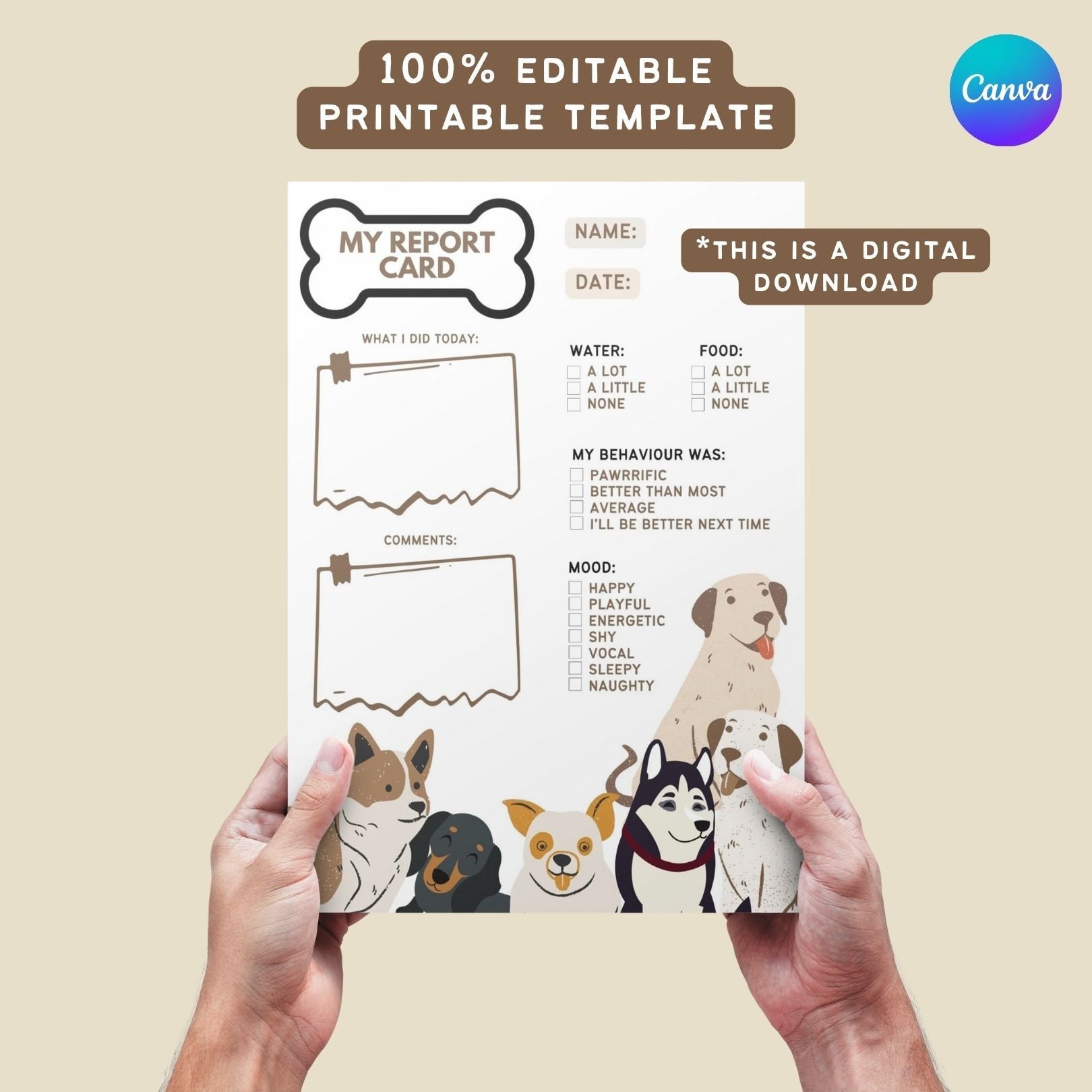 Pet Report Card Form | Instant Download Dog Report Card | Ready to ...