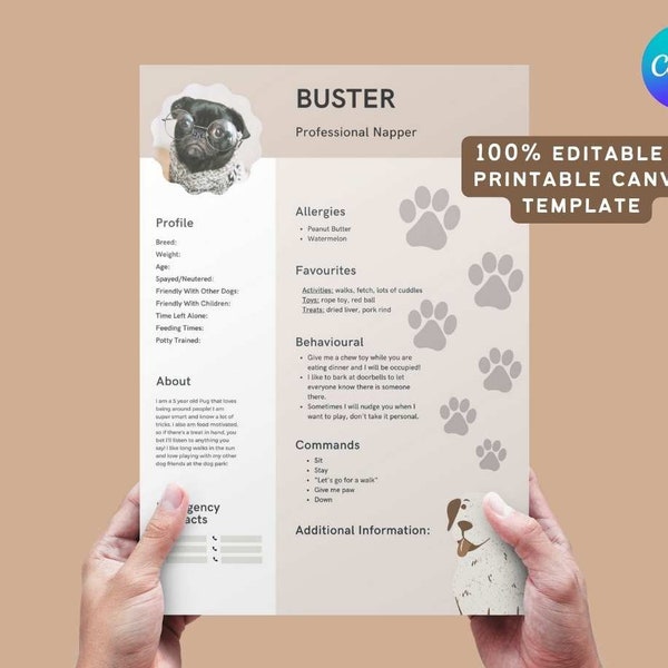 Dog Profile Template - Etsy