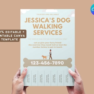 Dog Walker Editable Flyer Printable Canva Template | Instant Download ...