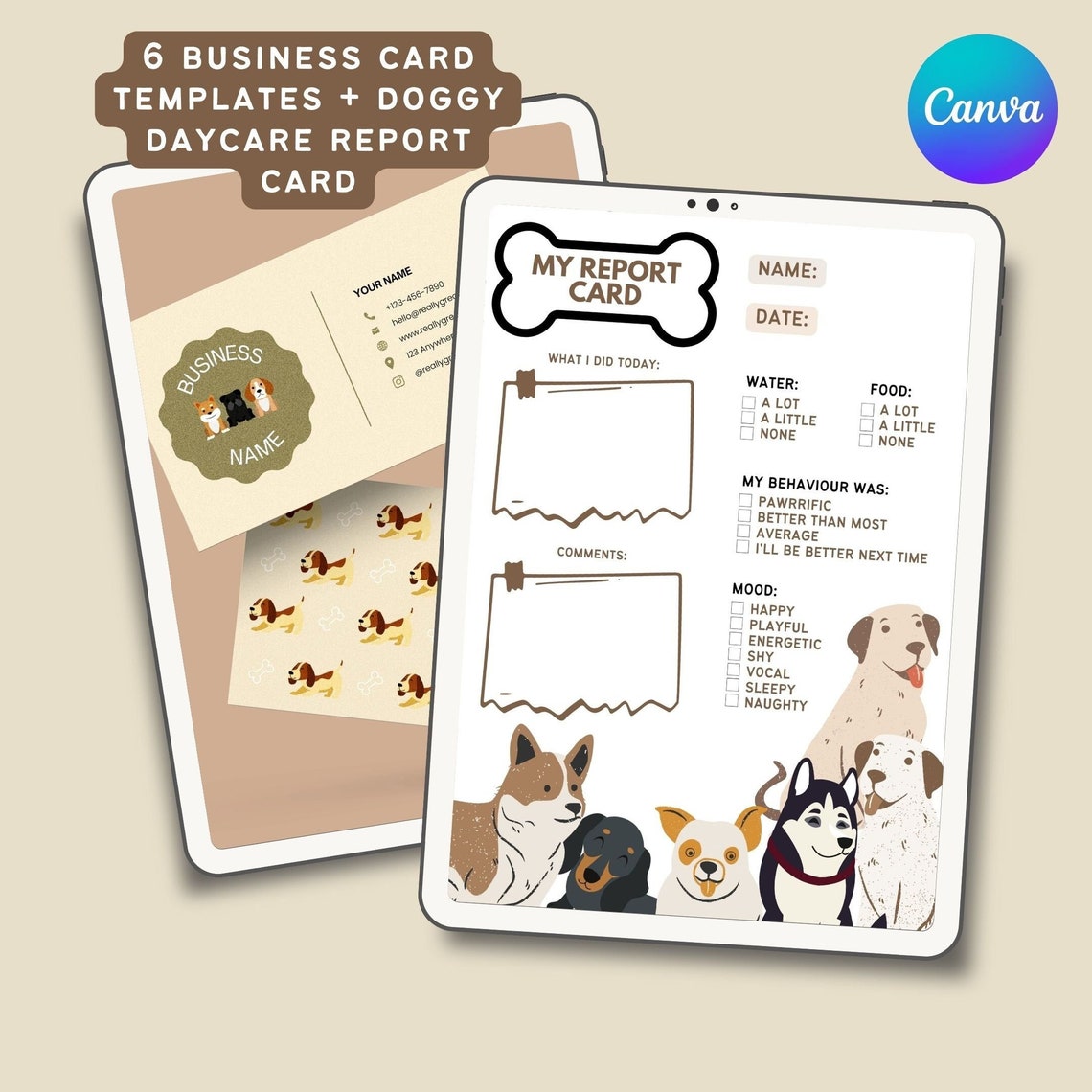Fully Editable Pet Business Card + Report Card Bundle | Pet Sitting ...