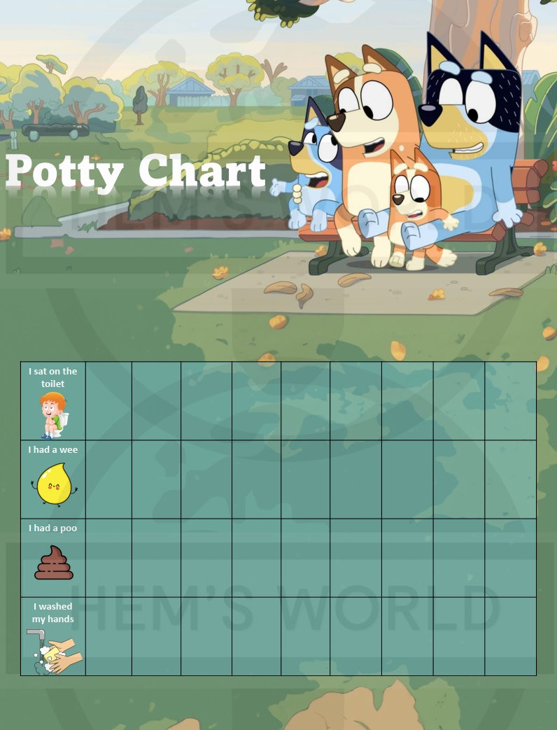 Bluey Potty Chart, Toilet Training, Sticker Chart, Reward Chart - Etsy