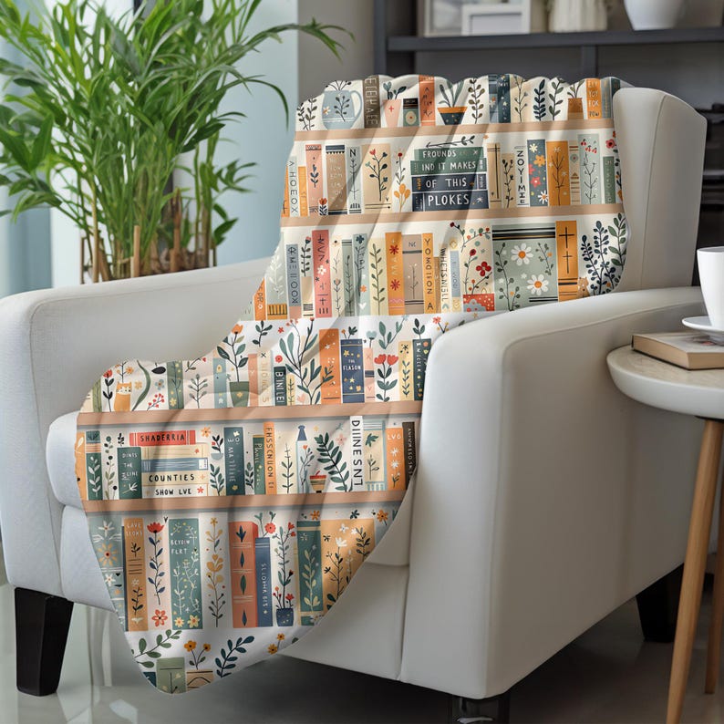 Boho Bookshelf Blanket: Floral Book Lover Throw, Cozy Library Decor - Etsy
