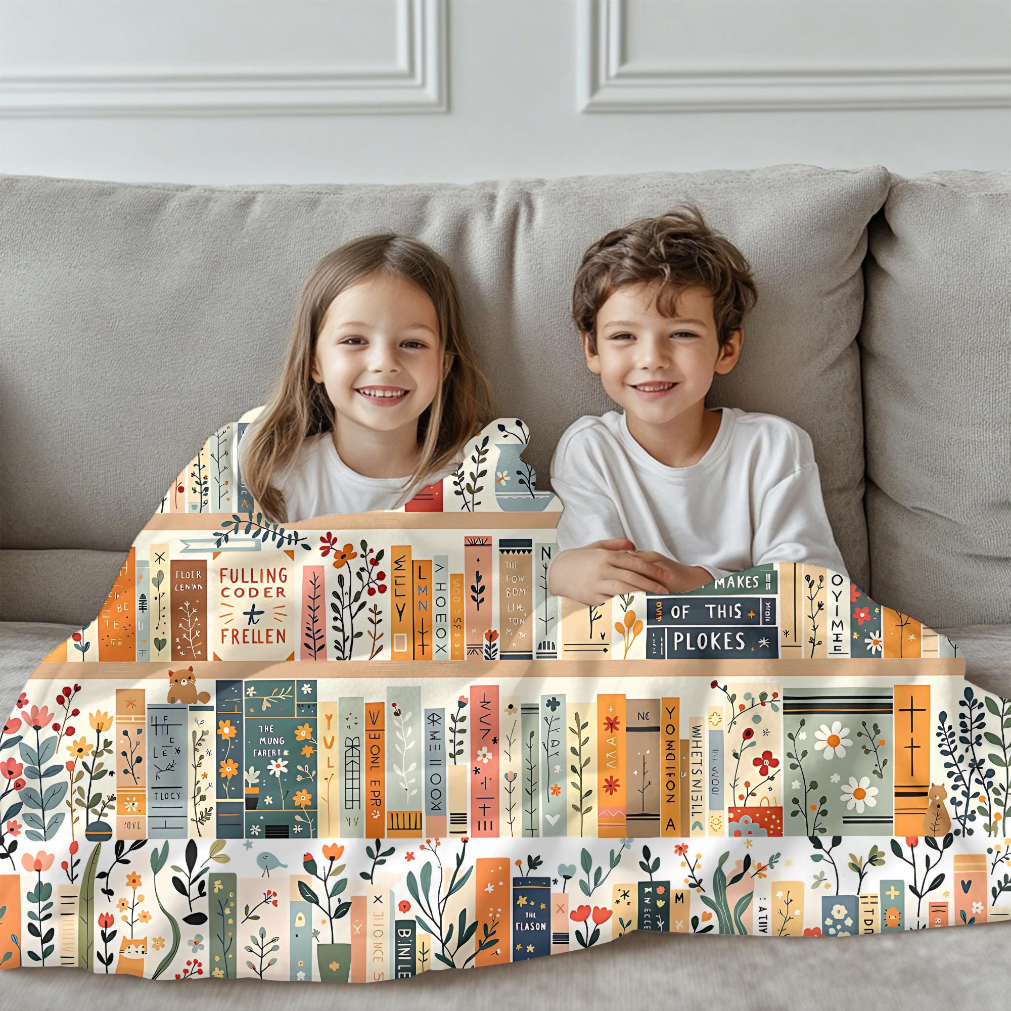 Boho Bookshelf Blanket: Floral Book Lover Throw, Cozy Library Decor - Etsy