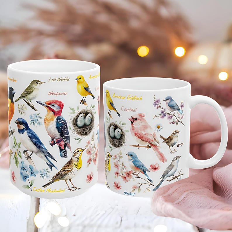 Whimsical Bird Ceramic Coffee Cup: Nature Lover Gift - Etsy