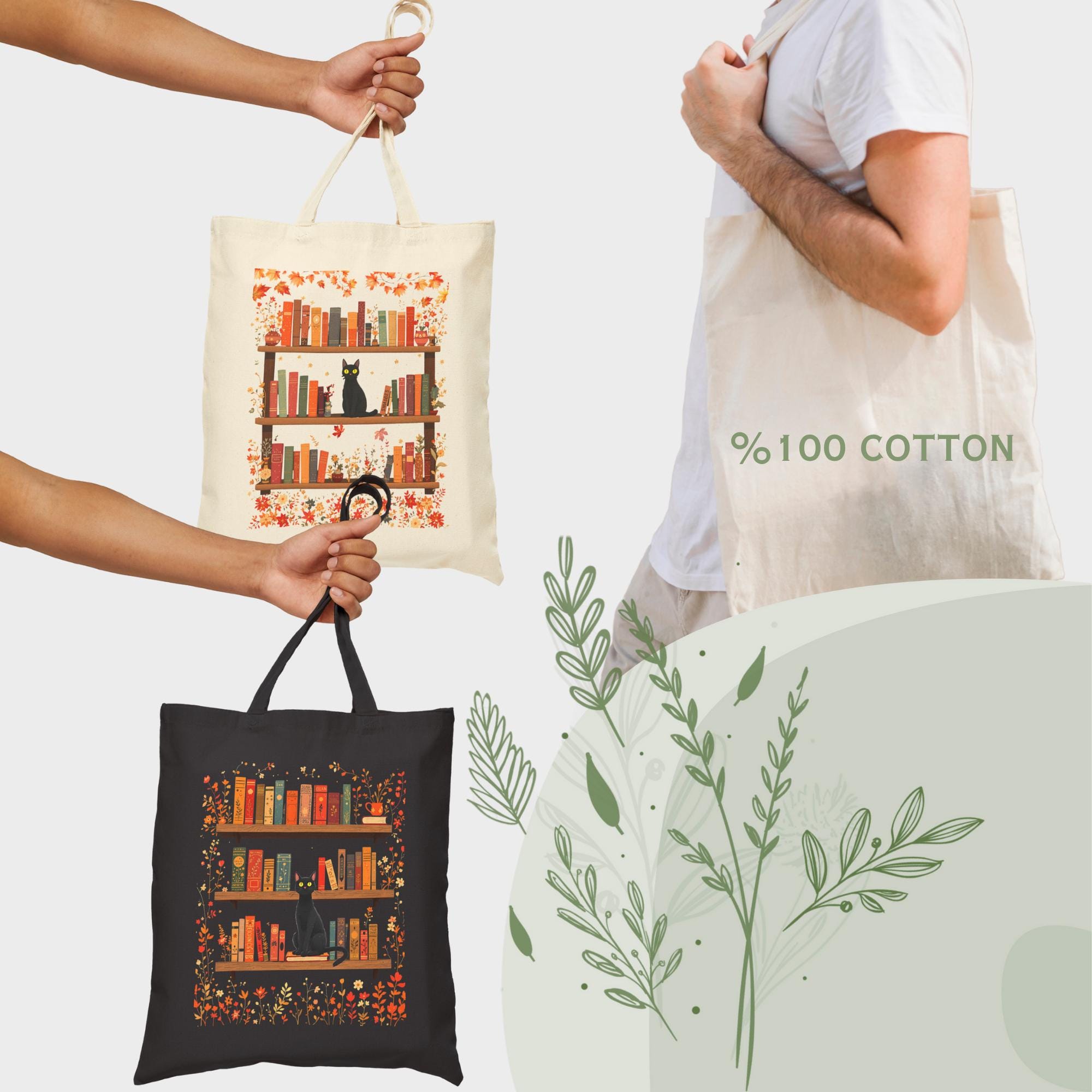 Black Cat Canvas Tote Bag Canvas Book Tote Bag With Phonetic Symbols ...