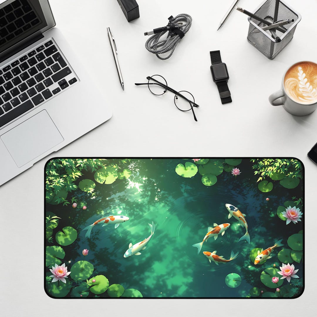 Koi Fish Pond Desk Mat: Calming Zen Office Decor - Etsy