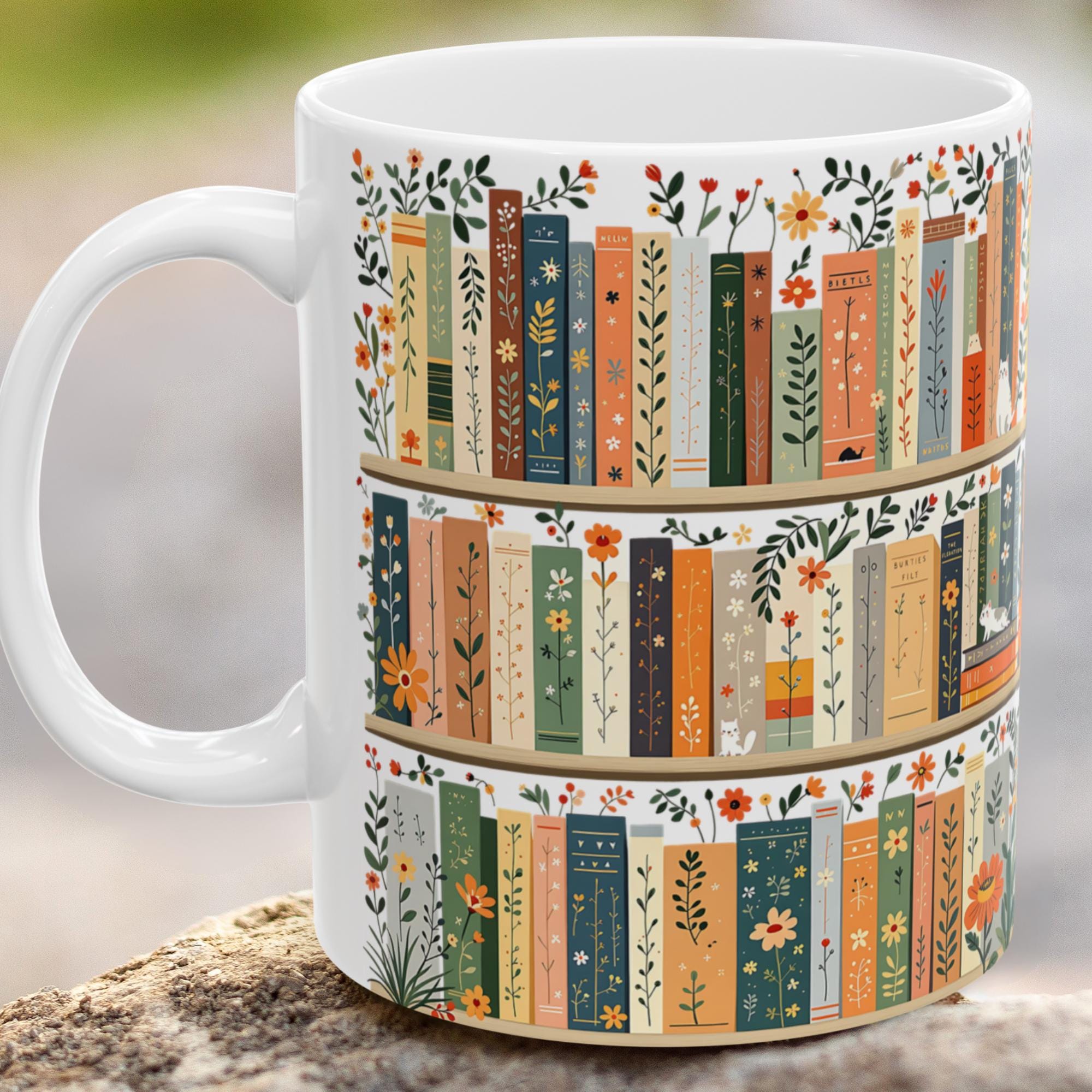 Boho Bookshelf Mug: Cottagecore Library Ceramic Coffee Cup - Etsy