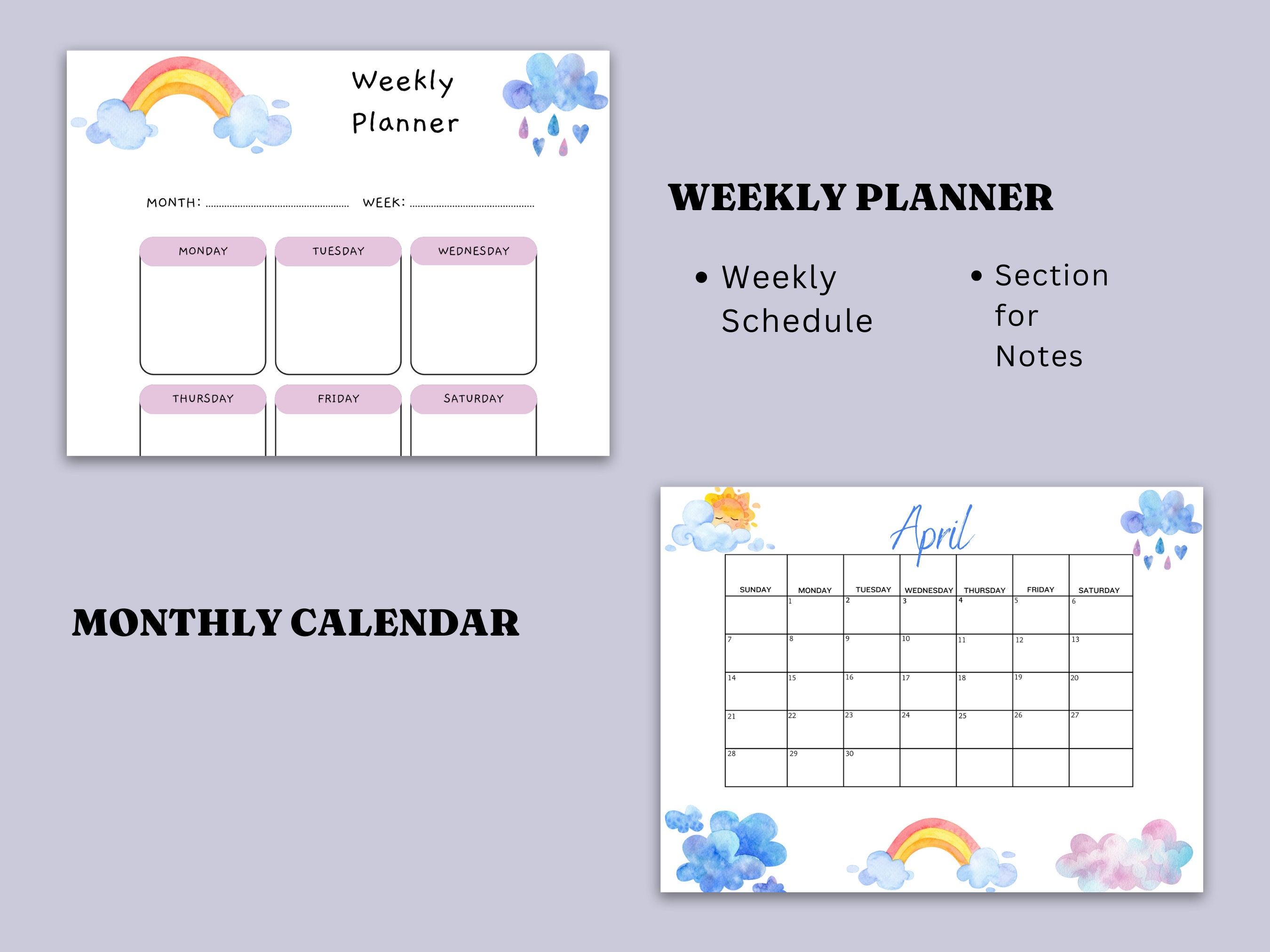 Printable April 2024 Monthly Calendar, April Showers Theme With Free ...