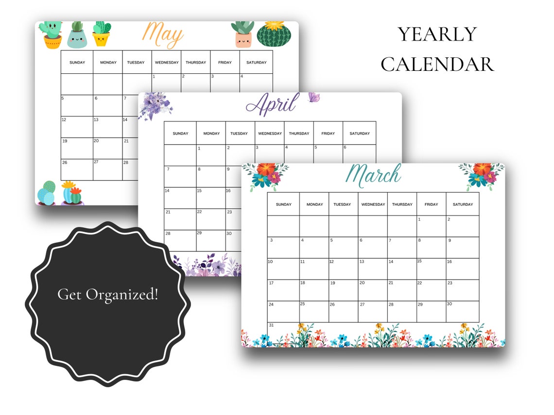 Printable 2024 Calendar Monthly Seasonal Theme 2024 - Etsy